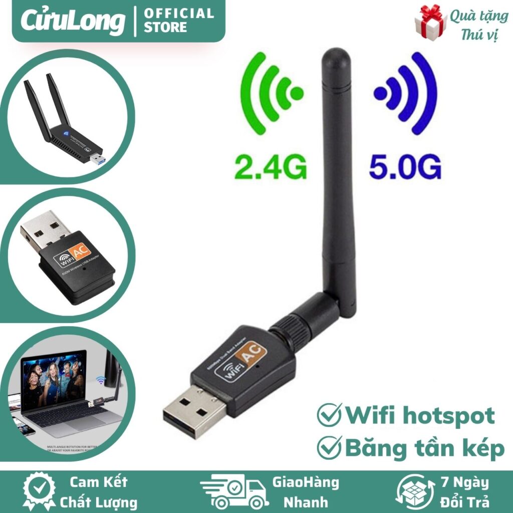 USB Thu Phát Wifi Băng Tần Kép 5G 2.4G tốc độ cao Cho PC Máy Tính ...