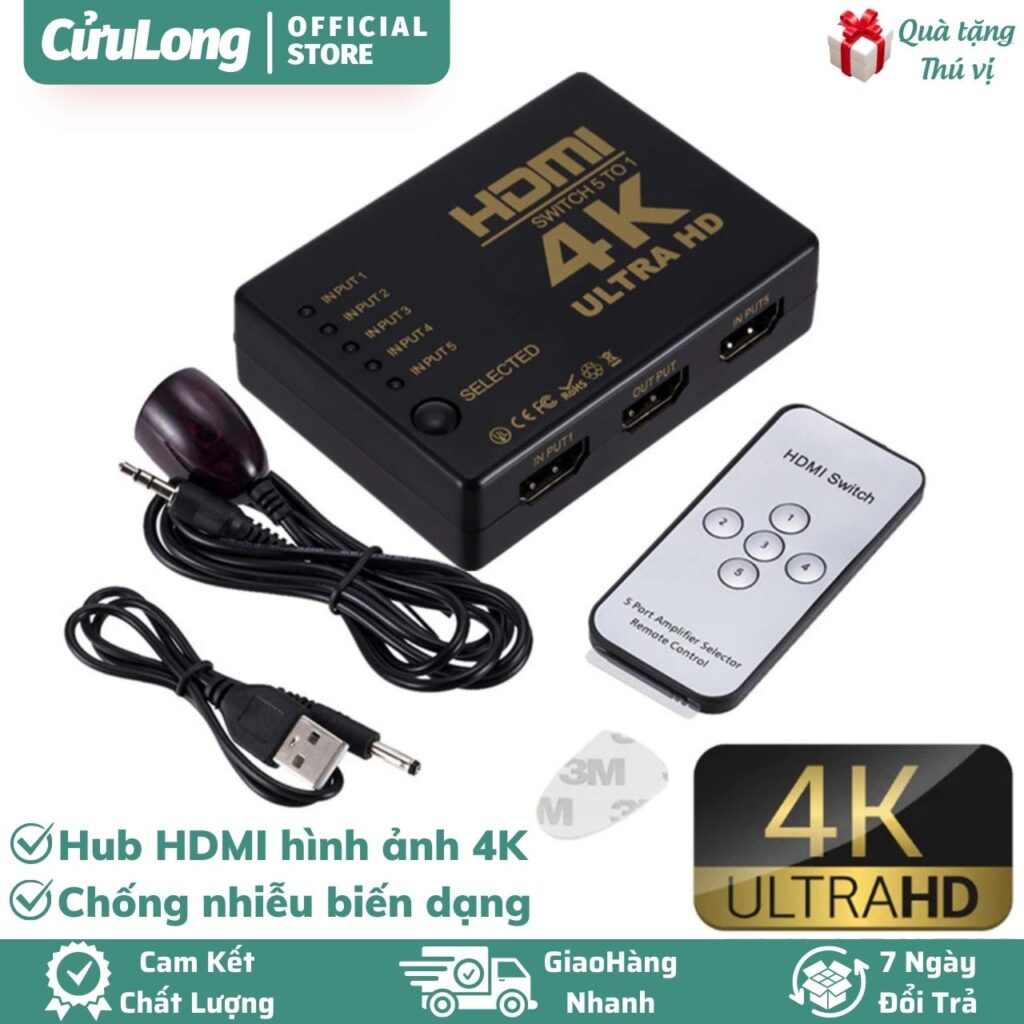 Bộ Chia Cổng HDMI 5 Vào 1 Ra 4K Ra, ổ đầu chia cáp màn hình video 3D ...