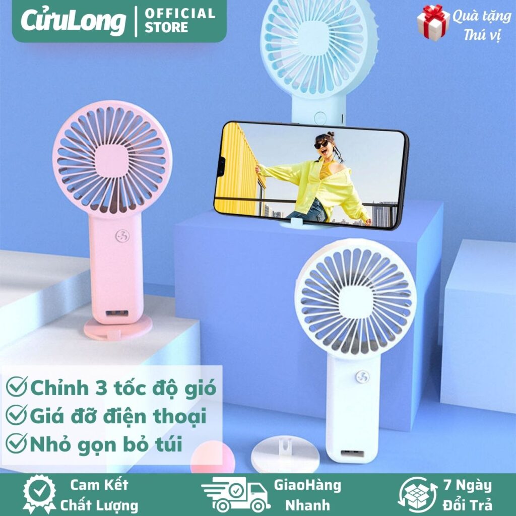 Quạt mini cầm tay sạc điện USB kiêm giá đỡ điện thoại 2 trong 1 đa năng ...