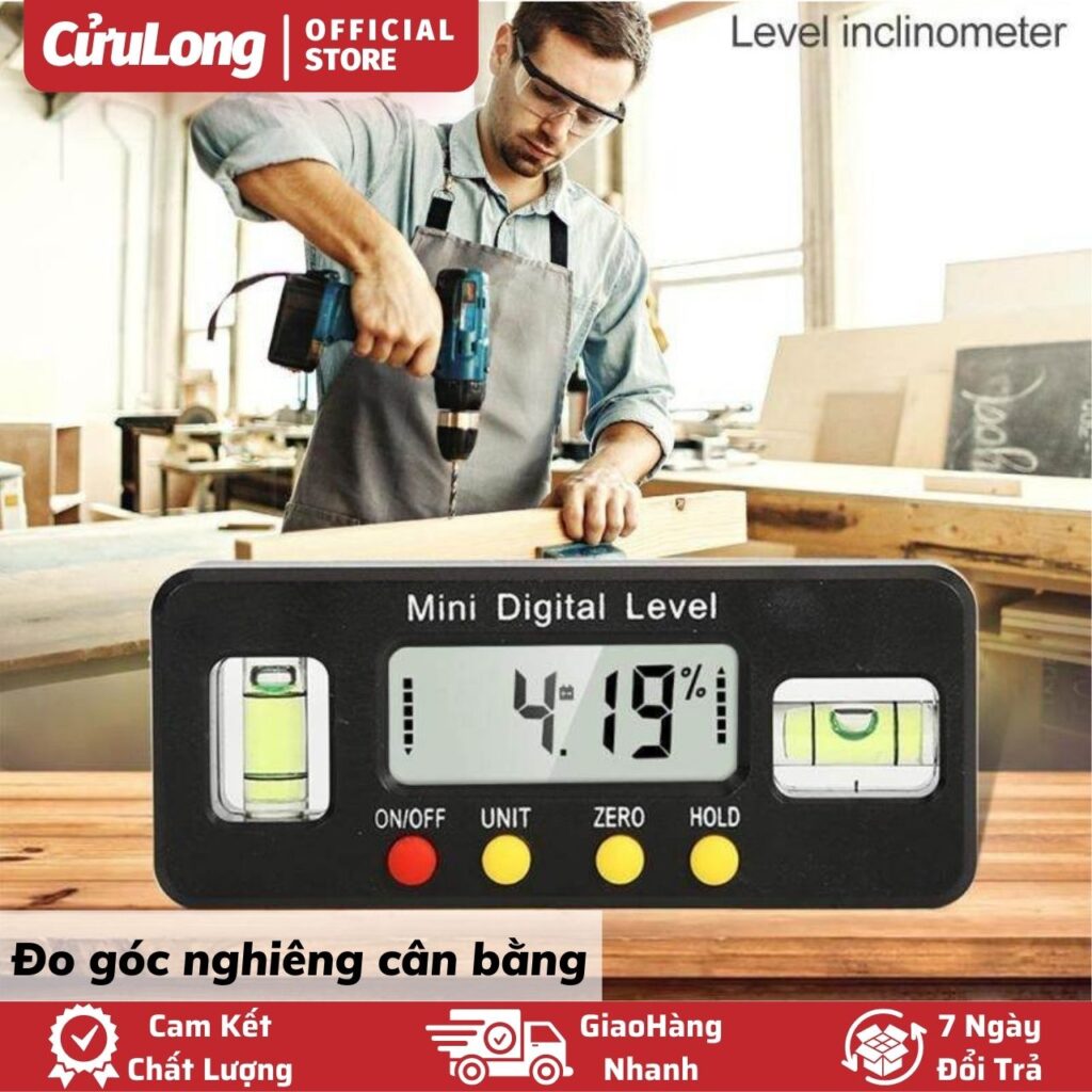 Thước Thủy Mini Điện Tử Nivo Cân Bằng đo góc nghiêng Livo có từ tính ...