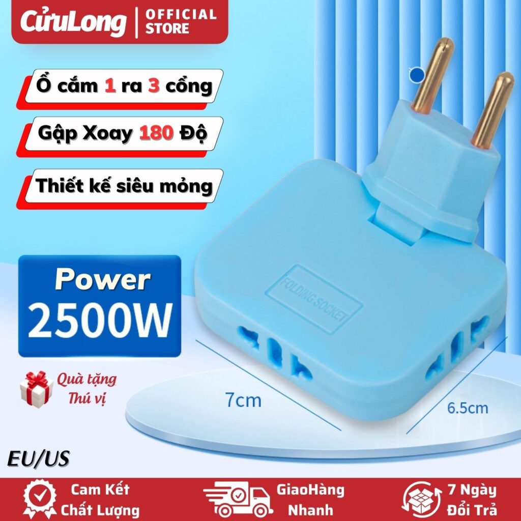 Ổ Cắm Chia 3 Phích Cắm Ổ Chia Điện Gập 180 độ 1 ra 3 dẹt tròn phích cắm ...